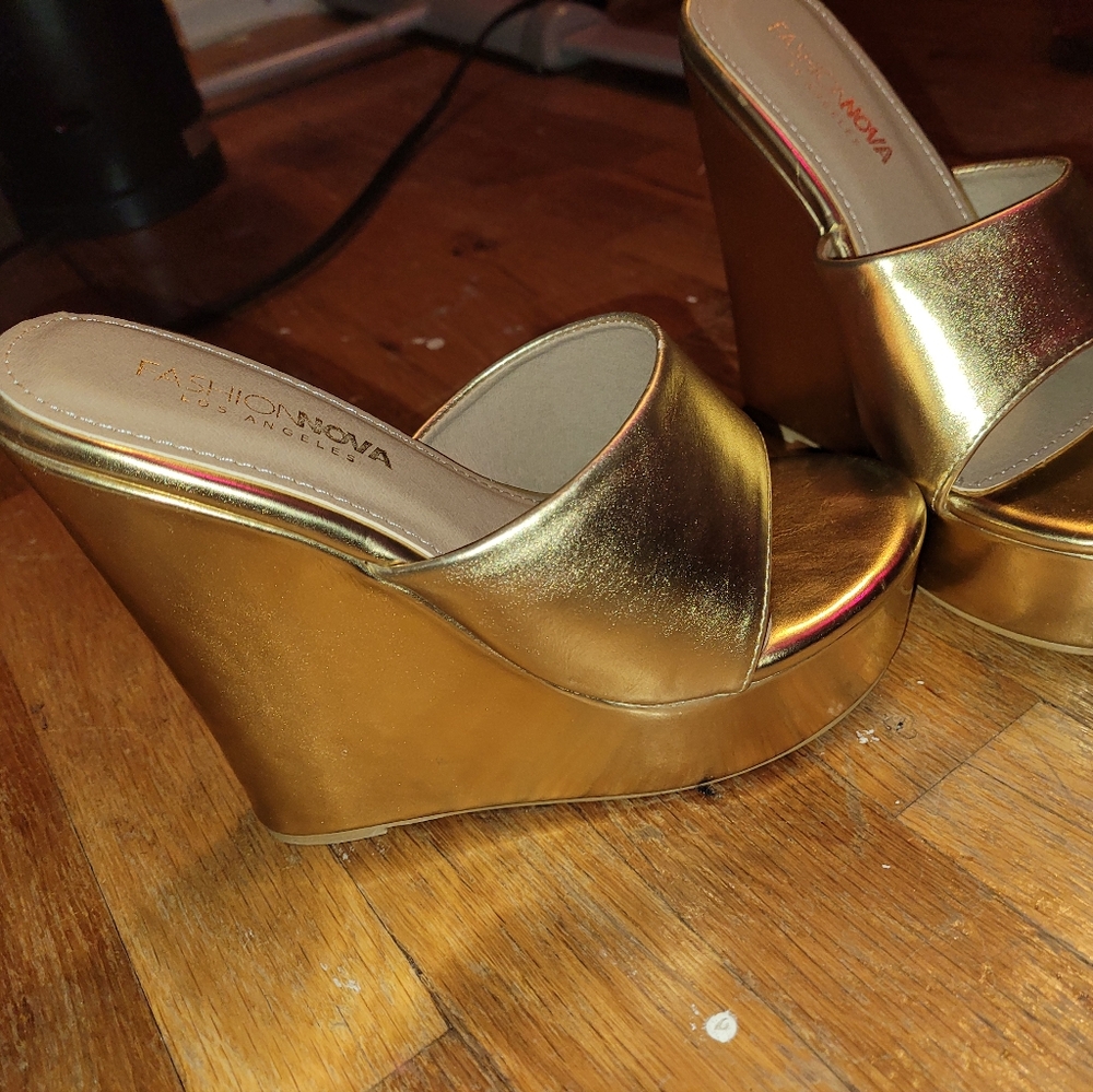 Gold Platform Wedge Heels - Gem